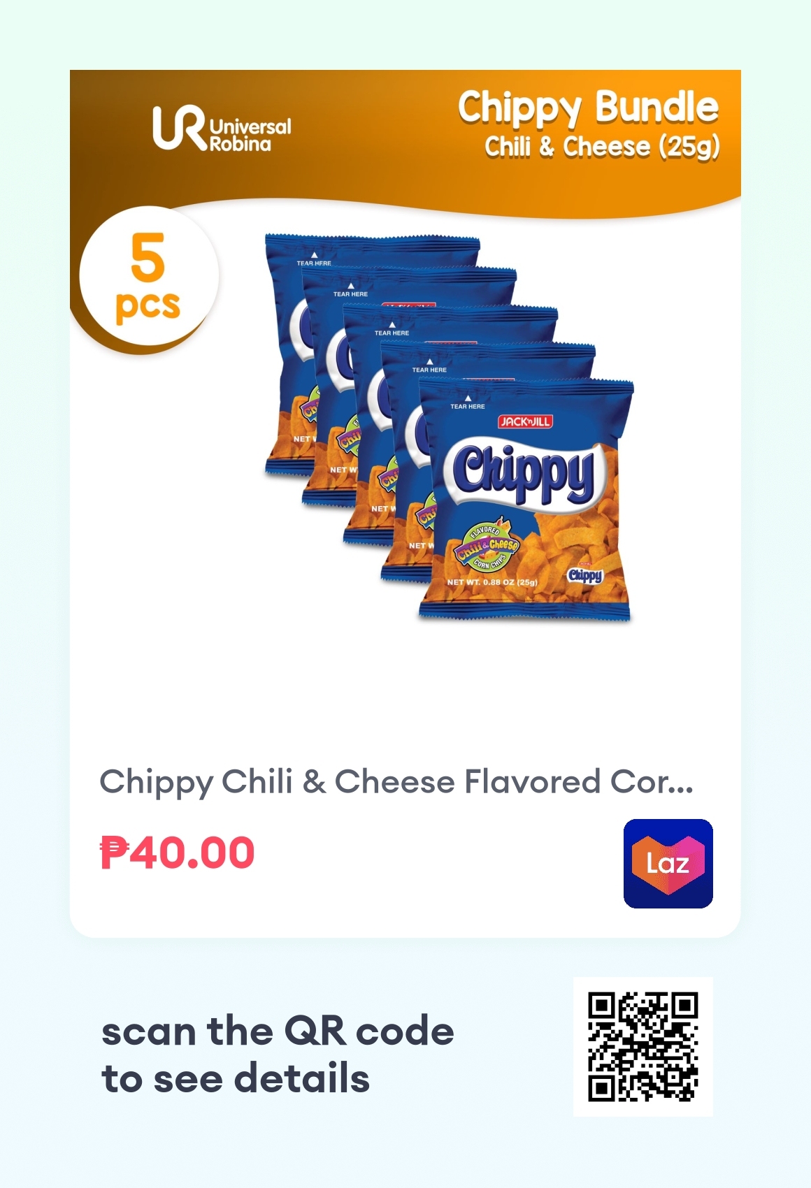 Chippy Chili & Cheese Flavored Corn Chips 25g - 5 packs