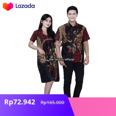 Batik Set Pakaian Couple Dress Wanita dan Atasan Kemeja Pria batik ...