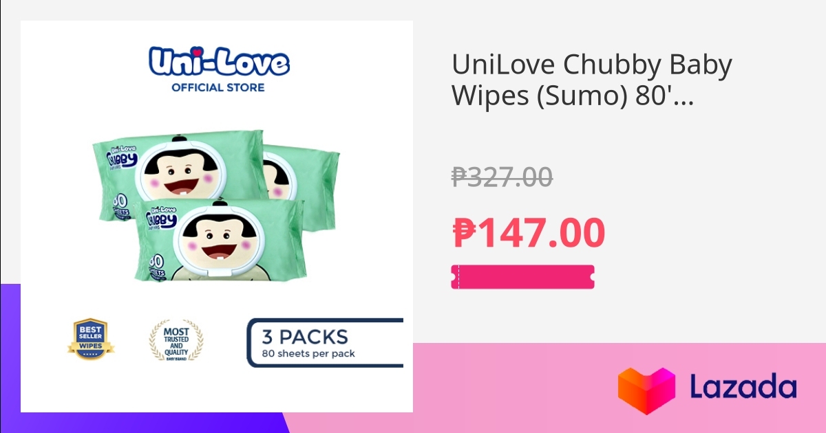 UniLove Chubby Baby Wipes (Sumo) 80's Pack of 3