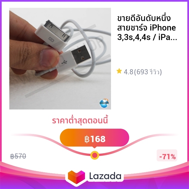 ขายดีอันดับหนึ่ง สายชาร์จ iPhone 3,3s,4,4s / iPad 1 2 3 ipod 2,3,4 ของแท้ สายชาร์จไอโฟน4 สาย ...