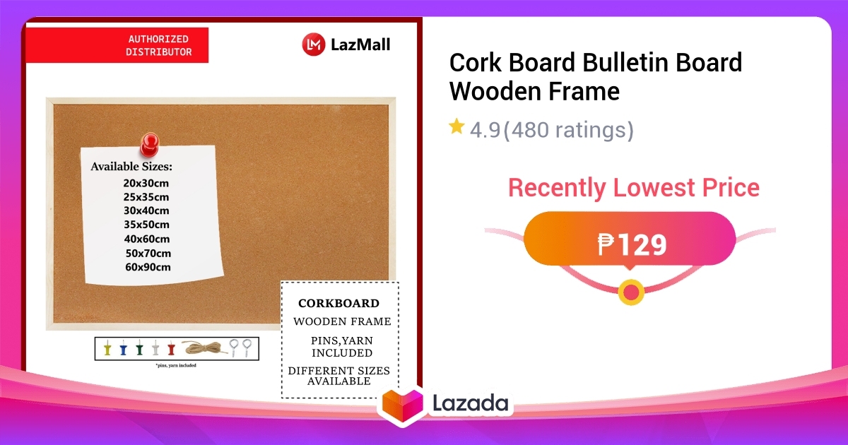 Cork Board Bulletin Board Wooden Frame