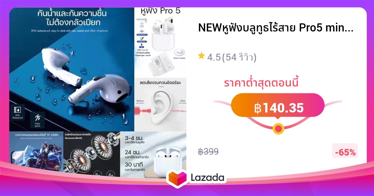 NEWหูฟังบลูทูธไร้สาย Pro5 mini ไมด์ชัดใช้ได้กับทุกรุ่นเสียงระดับ Bluetooth5.0 รองรับมือถือทุกรุ่น