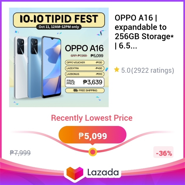 OPPO A16 | expandable to 256GB Storage* | 6.5" HD+ Eye-care Display ...