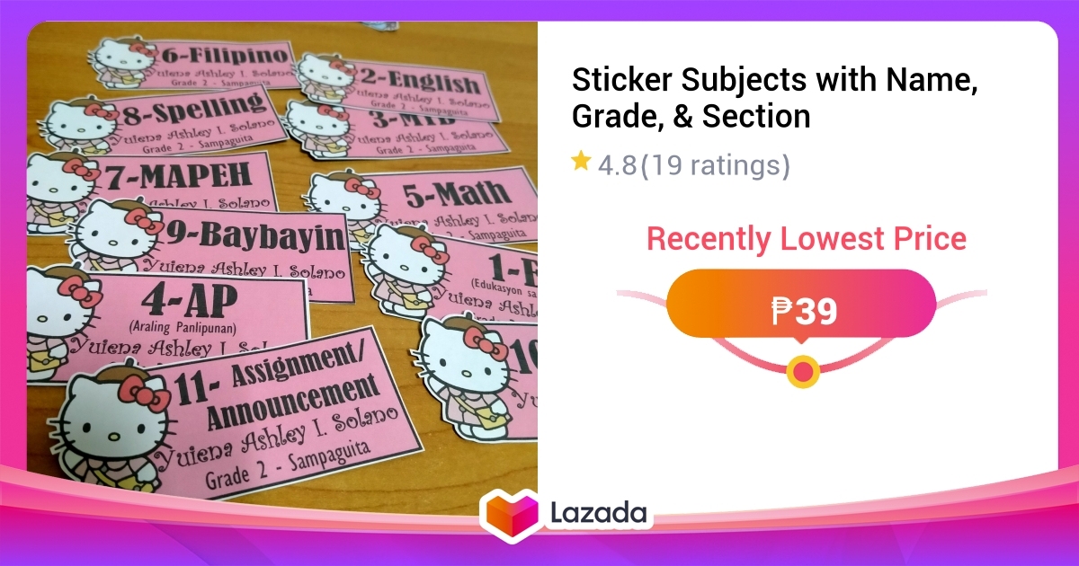 Sticker Subjects with Name, Grade, & Section