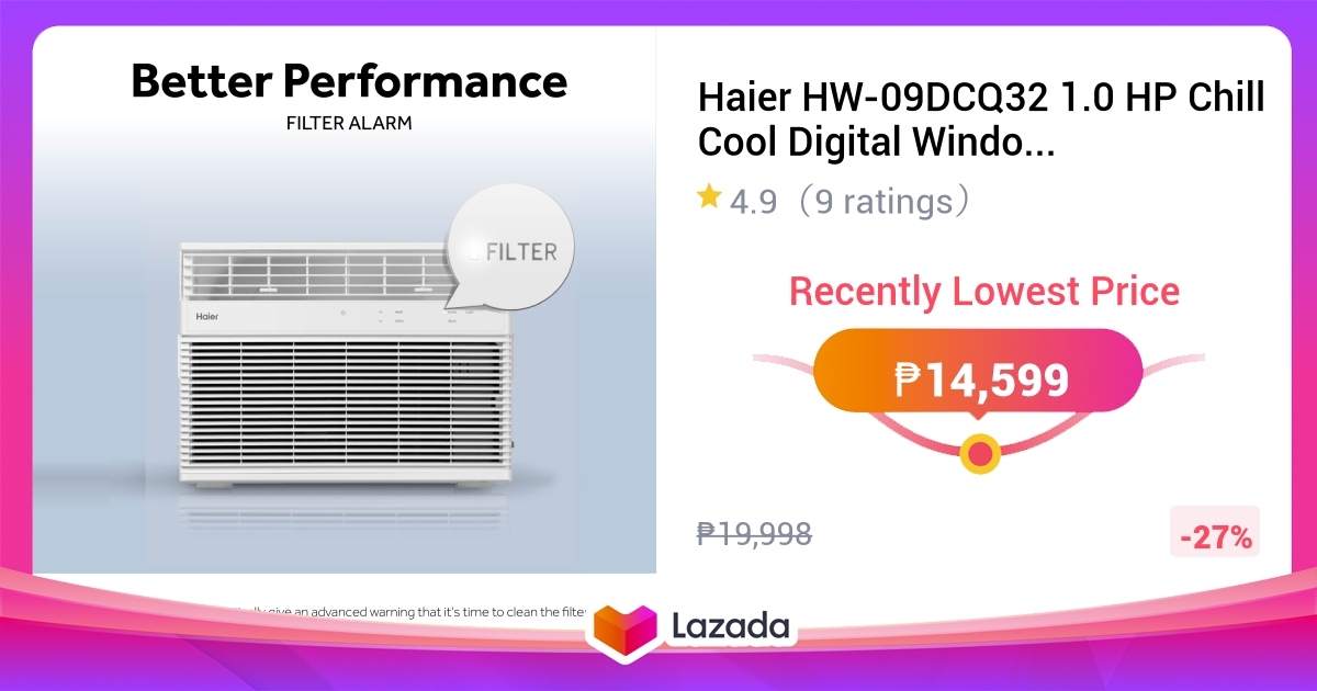 Haier HW-09DCQ32 1.0 HP Chill Cool Digital Window Type Aircon for Small ...