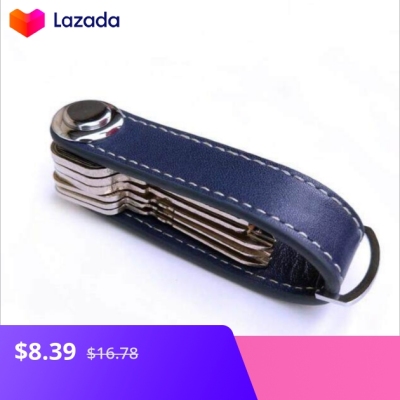 1PC Stainless Steel Smart Key Organizer Keychain Real Leather Compact ...