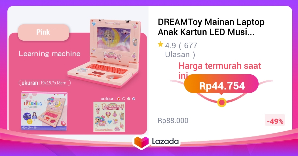 DREAMToy Mainan Laptop Anak Kartun LED Musik Komputer Alat Bantu ...