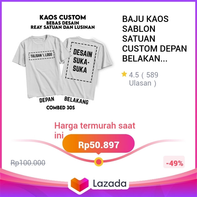 BAJU KAOS SABLON SATUAN CUSTOM DEPAN BELAKANG BISA REQUEST FOTO GAMBAR ...