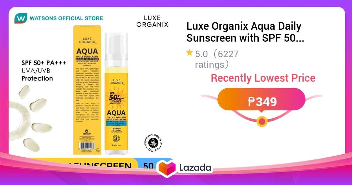 Luxe Organix Aqua Daily Sunscreen with SPF 50+ PA*** UVA/UVB Protection ...