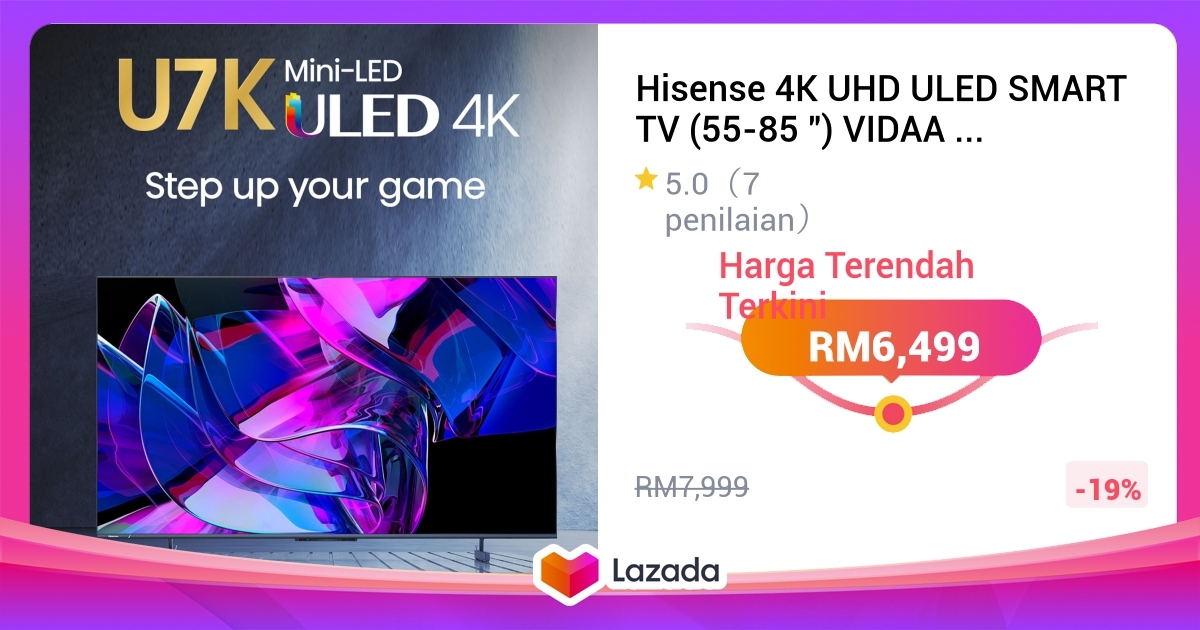 Hisense 4K UHD ULED SMART TV (55-85 ") VIDAA 6 120Hz Quantum Dot warna U7K siri TV pintar 55U7K ...