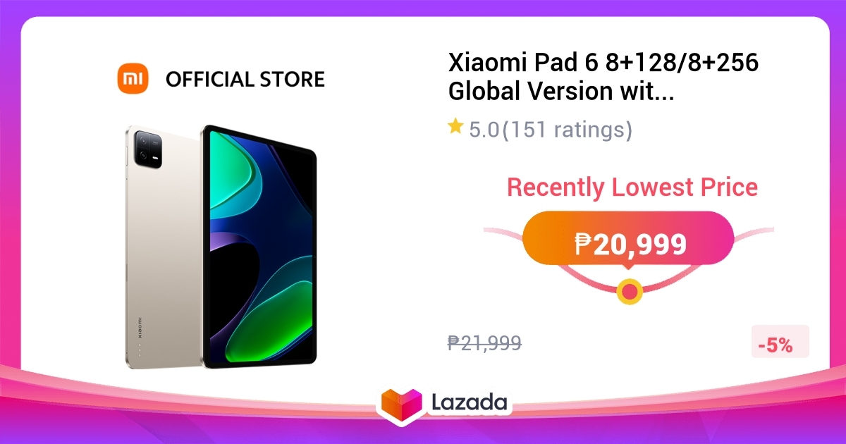 Xiaomi Pad 6 8+128/8+256 Global Version with 1-year warranty | 144Hz WQHD+ eye care display ...