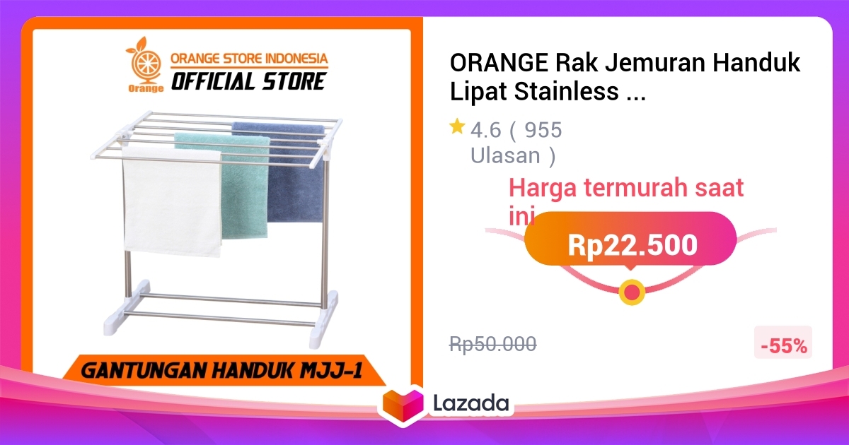 ORANGE Rak Jemuran Handuk Lipat Stainless - Gantungan Handuk Lipat ...