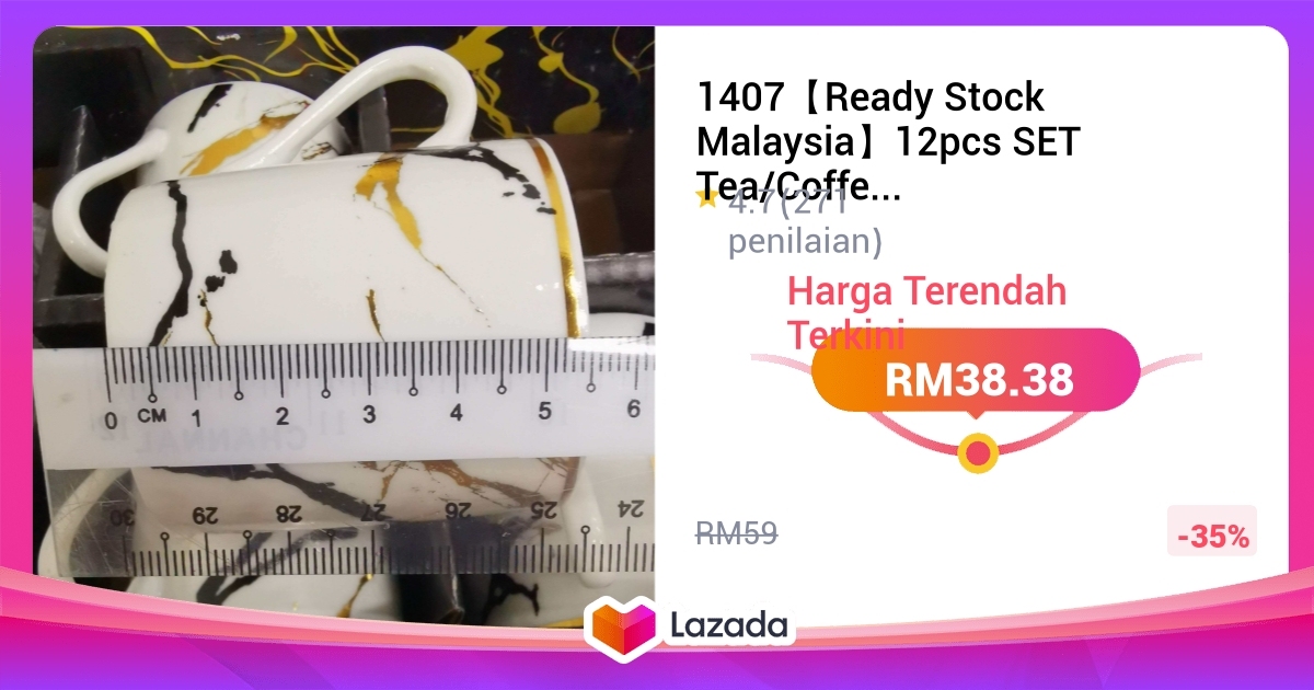 1407【Ready Stock Malaysia】12pcs SET Tea/Coffee 6cup+6plate modern set Tea time Coffee Time Set ...