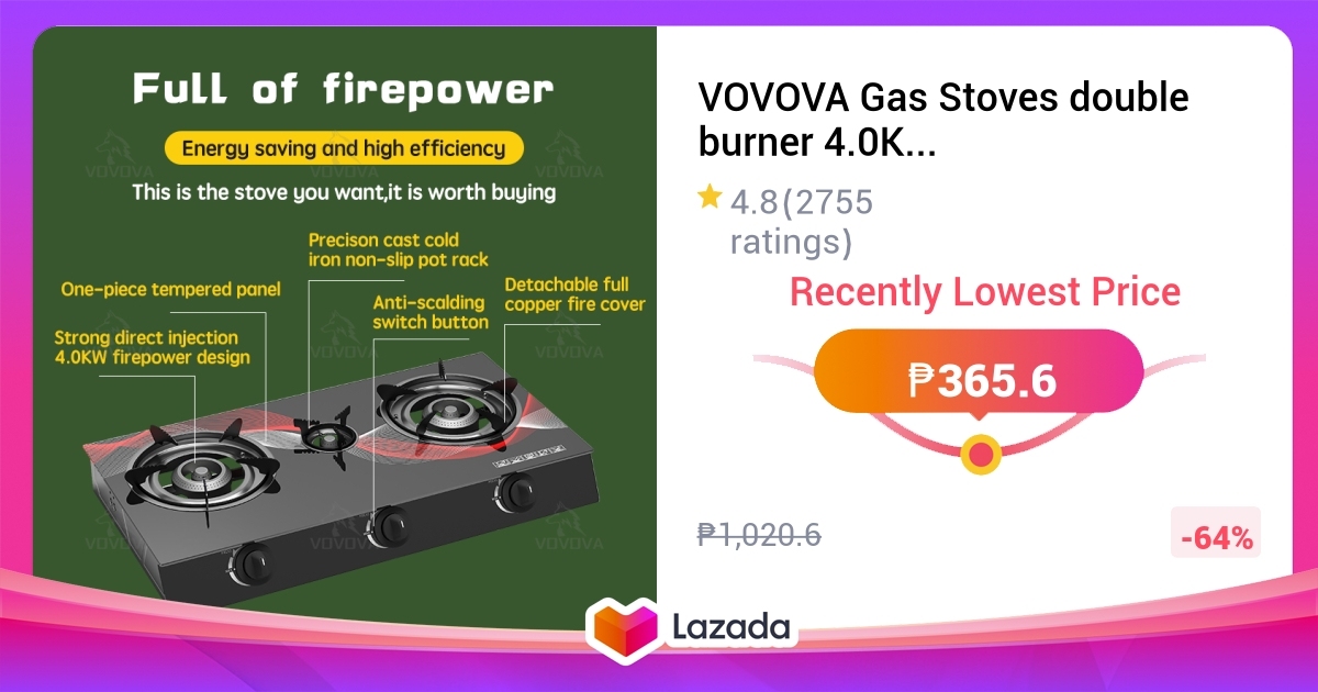 VOVOVA Gas Stoves double burner 4.0KW energy-saving gas stove heavy ...