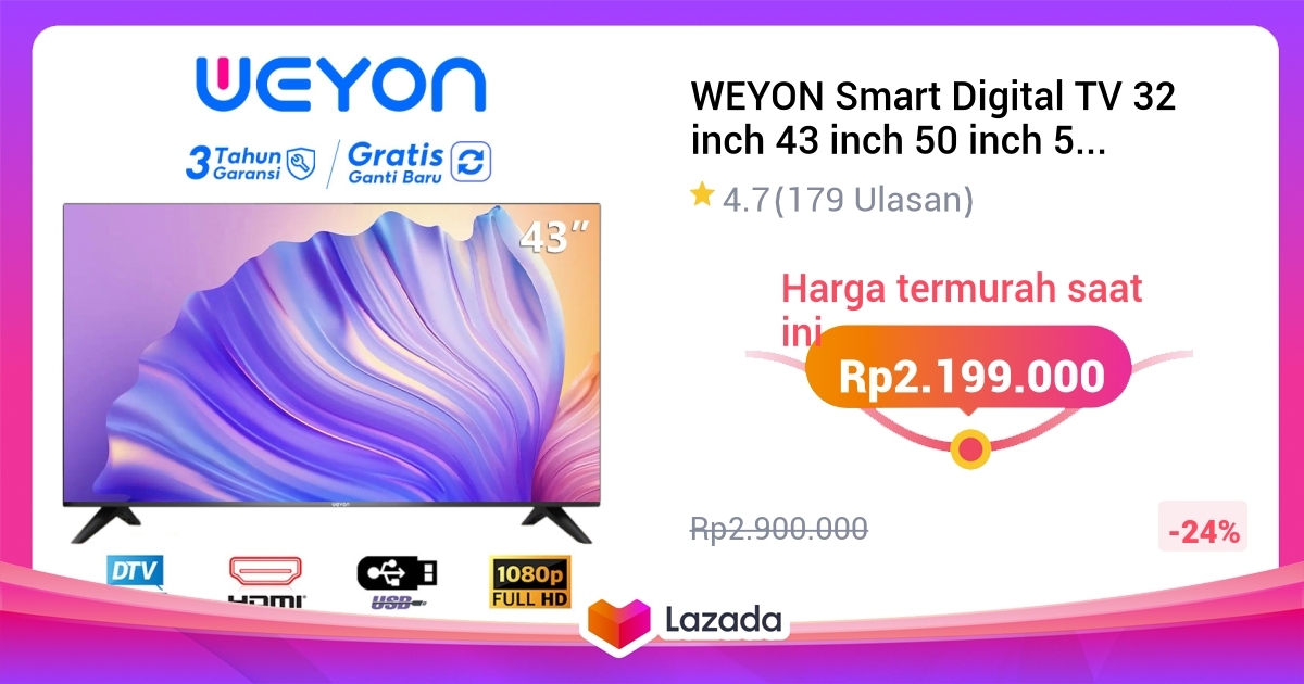 WEYON Smart Digital TV 32 inch 43 inch 50 inch 55 inch FHD Ready LED ...