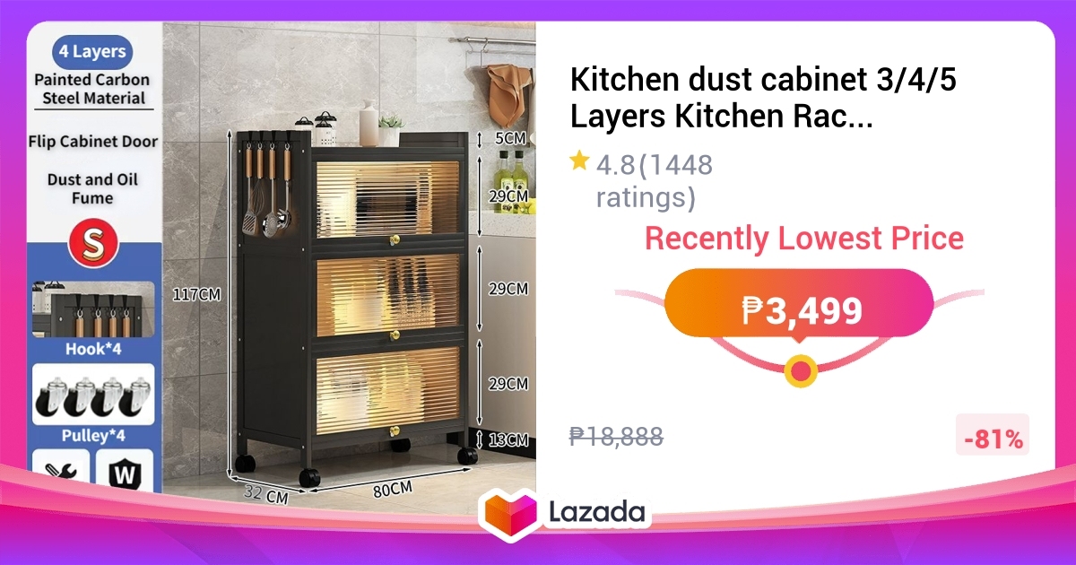 Kitchen dust cabinet 3/4/5 Layers Kitchen Rack Rustproof Storage ...