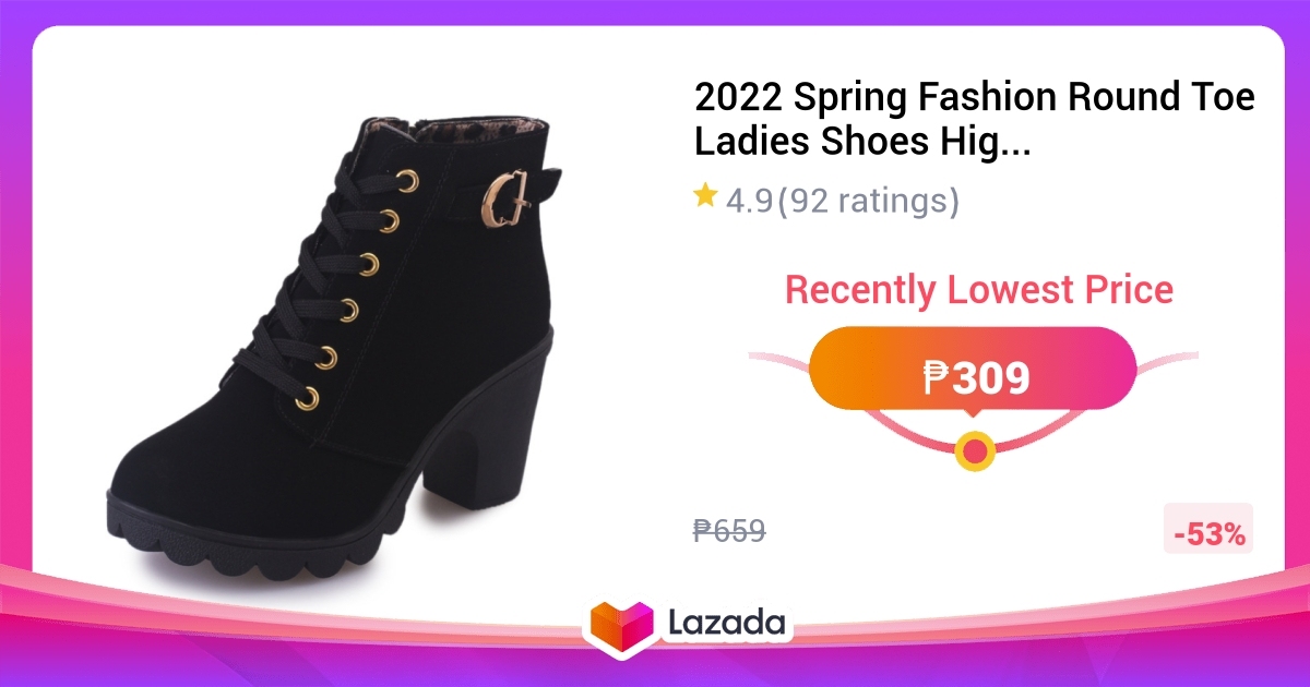 2022 Spring Fashion Round Toe Ladies Shoes High Heel Solid Color Martin ...