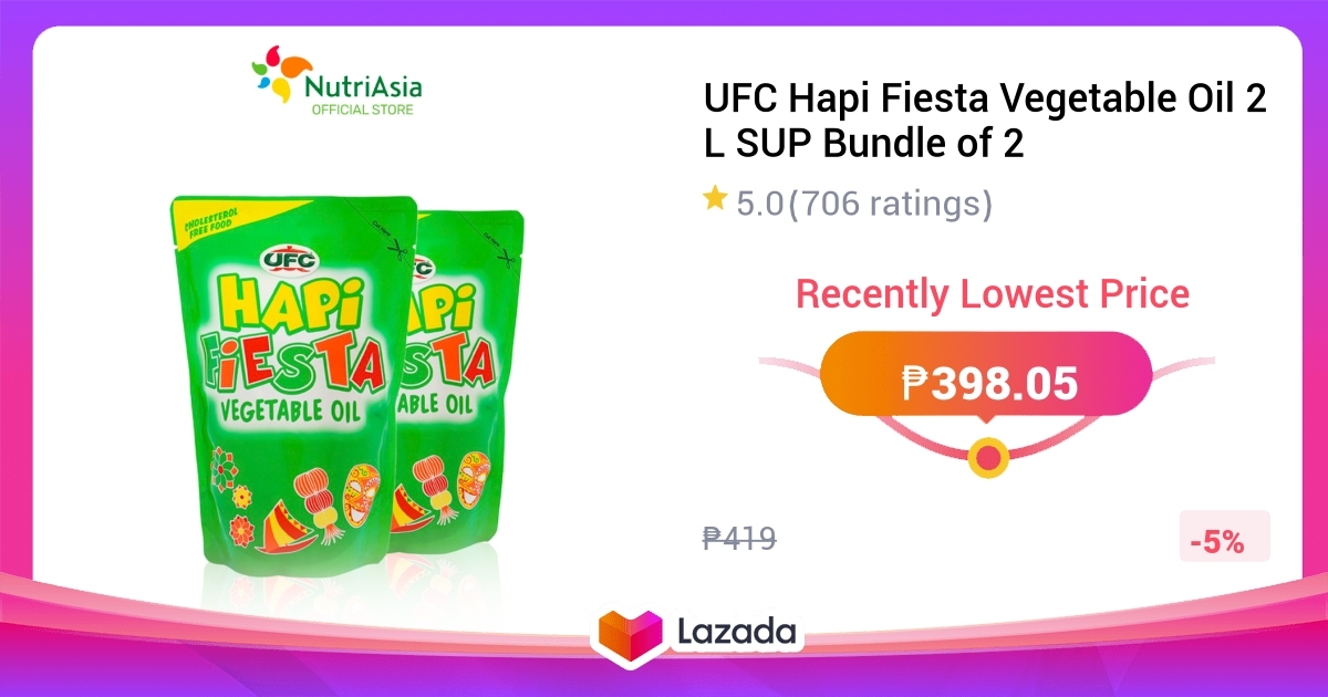 UFC Hapi Fiesta Vegetable Oil 2 L SUP Bundle of 2