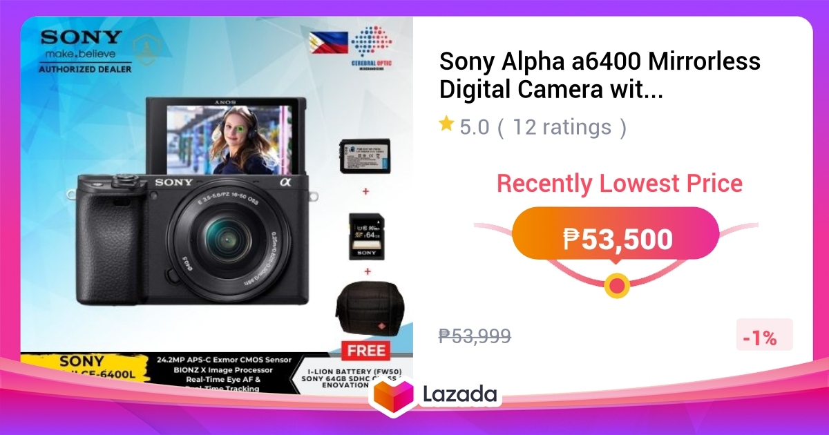Sony Alpha a6400 Mirrorless Digital Camera with 16-50mm Lens + Sony ...
