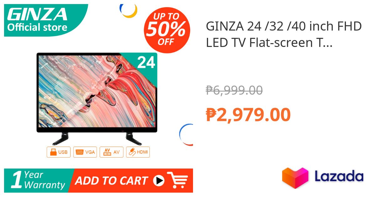 GINZA 24 /32 /40 inch FHD LED TV Flat-screen TV ultra-slim Cheap TV HDMI-AV-VGA-USB-Headphone