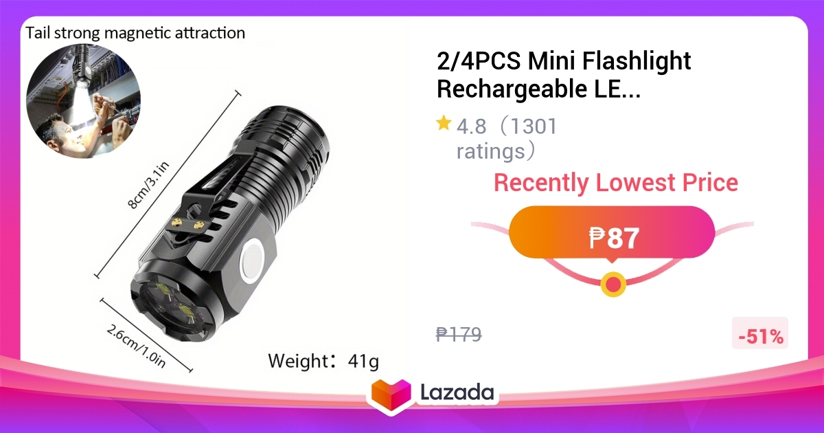 2/4PCS Mini Flashlight Rechargeable LED Flashlight Super Bright ...