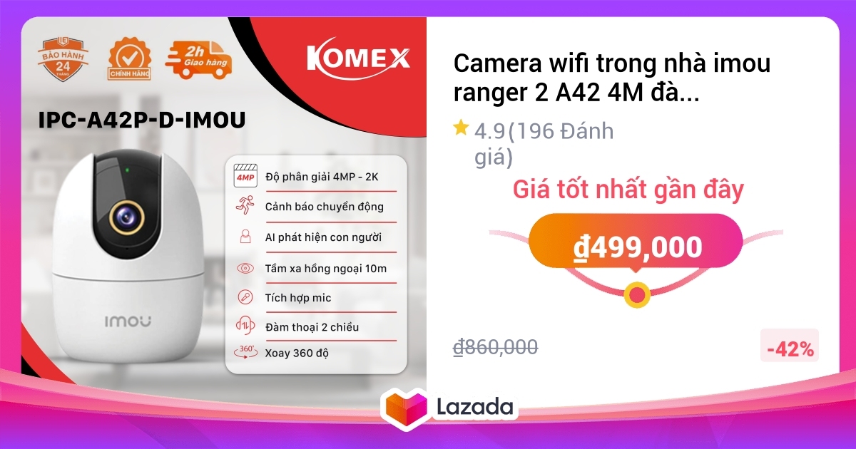 Camera wifi trong nhà imou ranger 2 A42 4M đàm thoại 2 chiều có cảnh ...