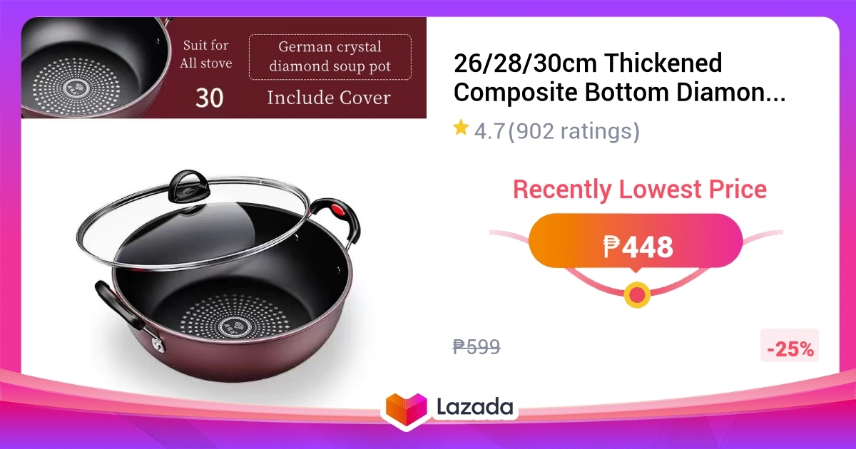 26/28/30cm Thickened Composite Bottom Diamond Non-stick Pot Soup Pot ...