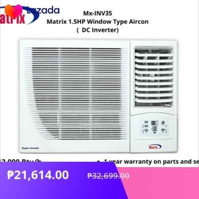 Mx-INV35 Matrix 1.5HP Window Type Aircon ( DC Inverter)