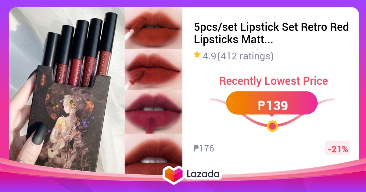 5pcs/set Lipstick Set Retro Red Lipsticks Matte Easy Coloring Set Cheap ...