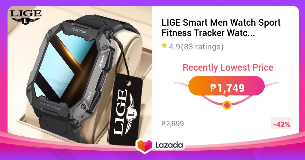 LIGE Smart Men Watch Sport Fitness Tracker Watch Alarm Clock 5ATM Deep ...