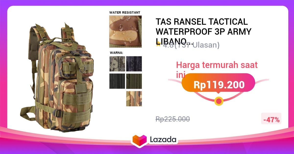 TAS RANSEL TACTICAL WATERPROOF 3P ARMY LIBANON BACKPACK FK9251