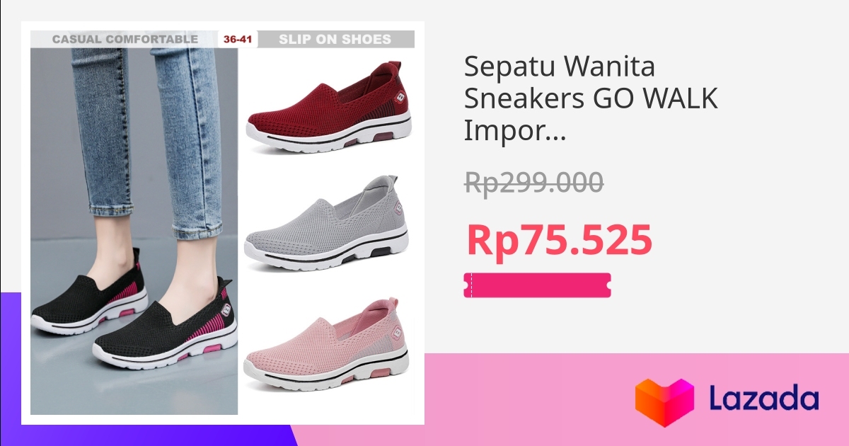 Sepatu Wanita Sneakers GO WALK Import Slip On Soft Kanvas Elastis Anti ...