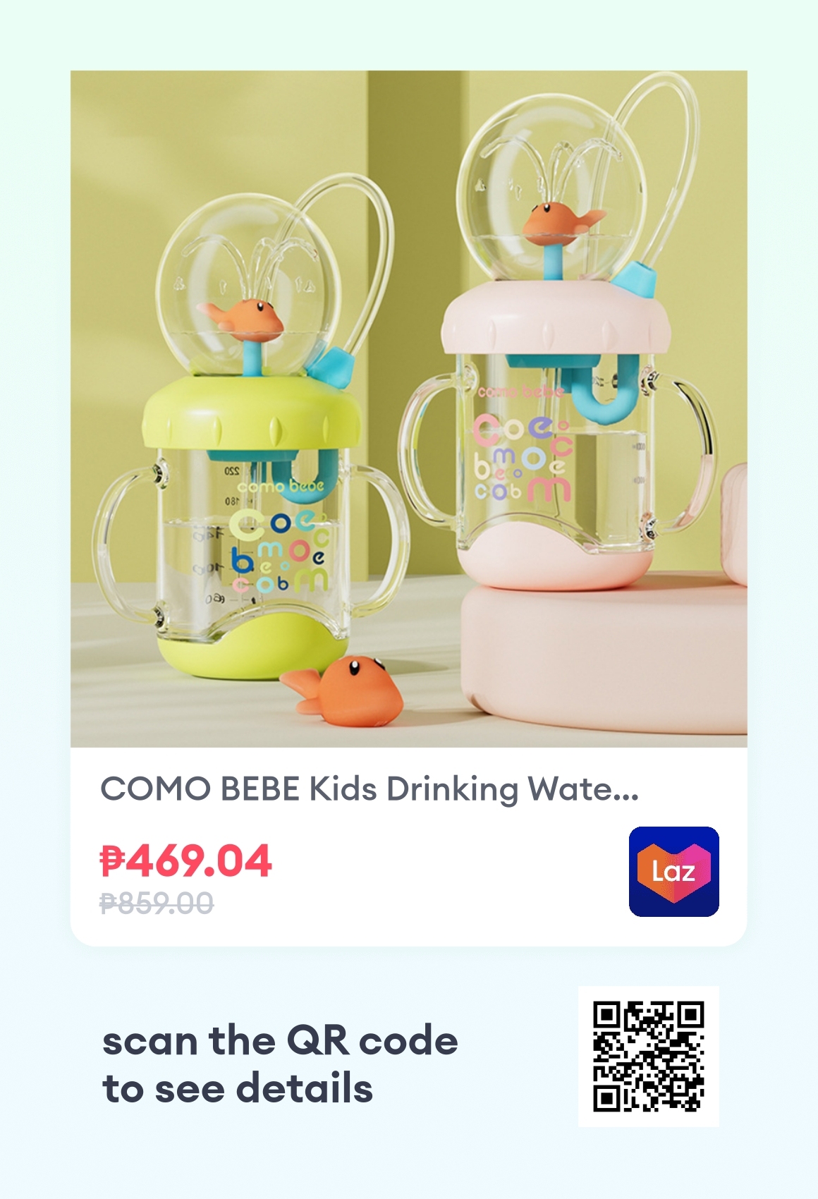 COMO BEBE Kids Drinking Water Bottle With Straw Cute Little Whale ...