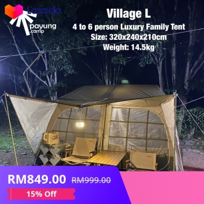 PAYUNG.CAMP 4 to 6 person 2-rooms Family Village L Luxury Camping Tent Waterproof 2 Doors 4 ...