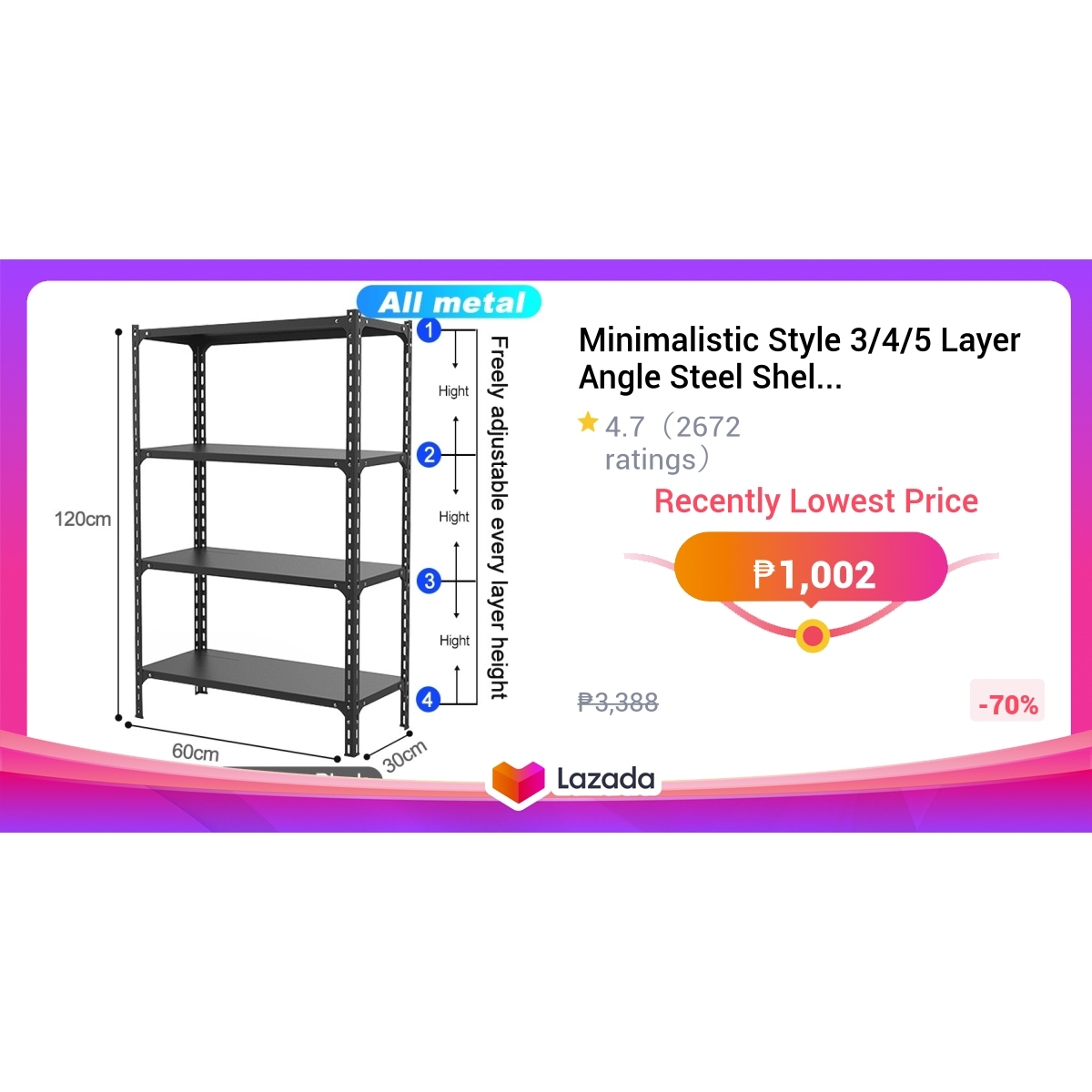 Minimalistic Style 3/4/5 Layer Angle Steel Shelf Storage Rack Storage ...