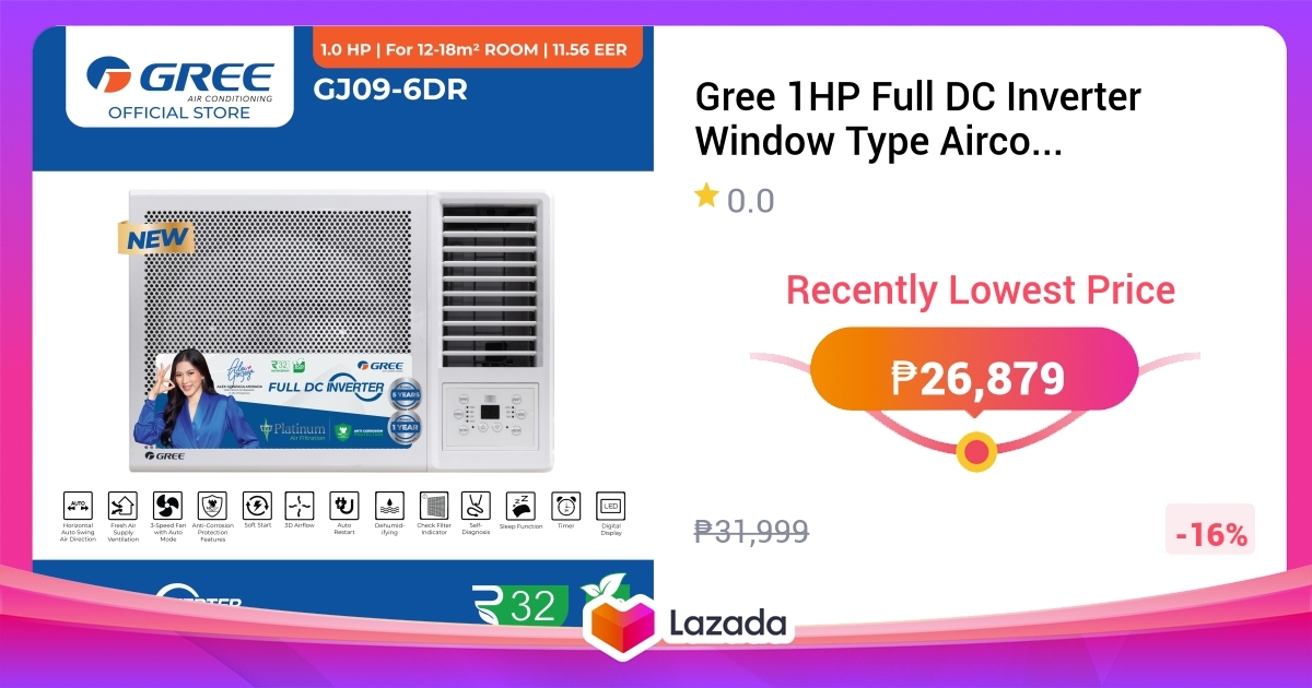 Gree 1HP Full DC Inverter Window Type Aircon GJ09-6DR
