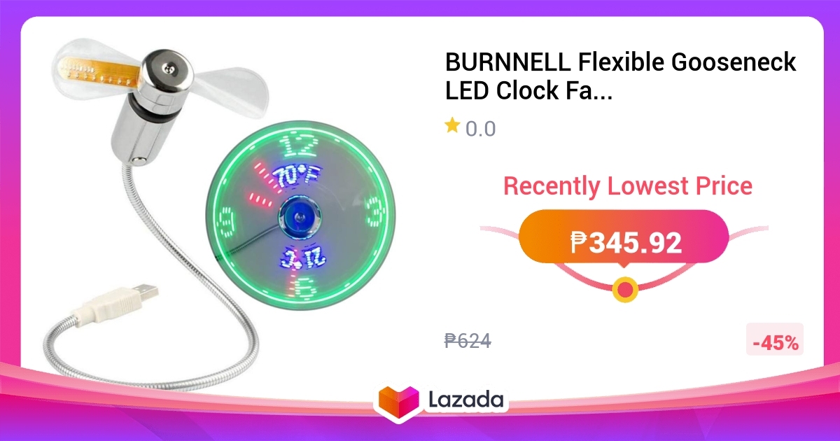 BURNNELL Flexible Gooseneck LED Clock Fan Adjustable Time Temperature ...
