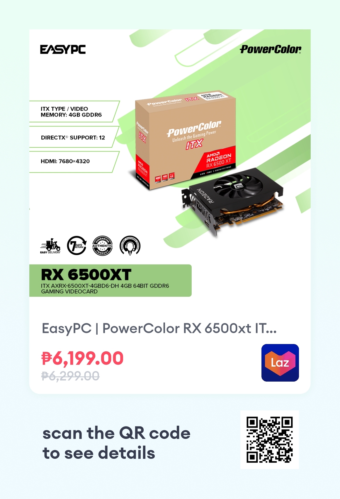 EasyPC | PowerColor RX 6500xt ITX AXRX-6500XT-4GBD6-DH / Rx 6500xt Fighter AXRX-6500XT-4GBD6-DH ...