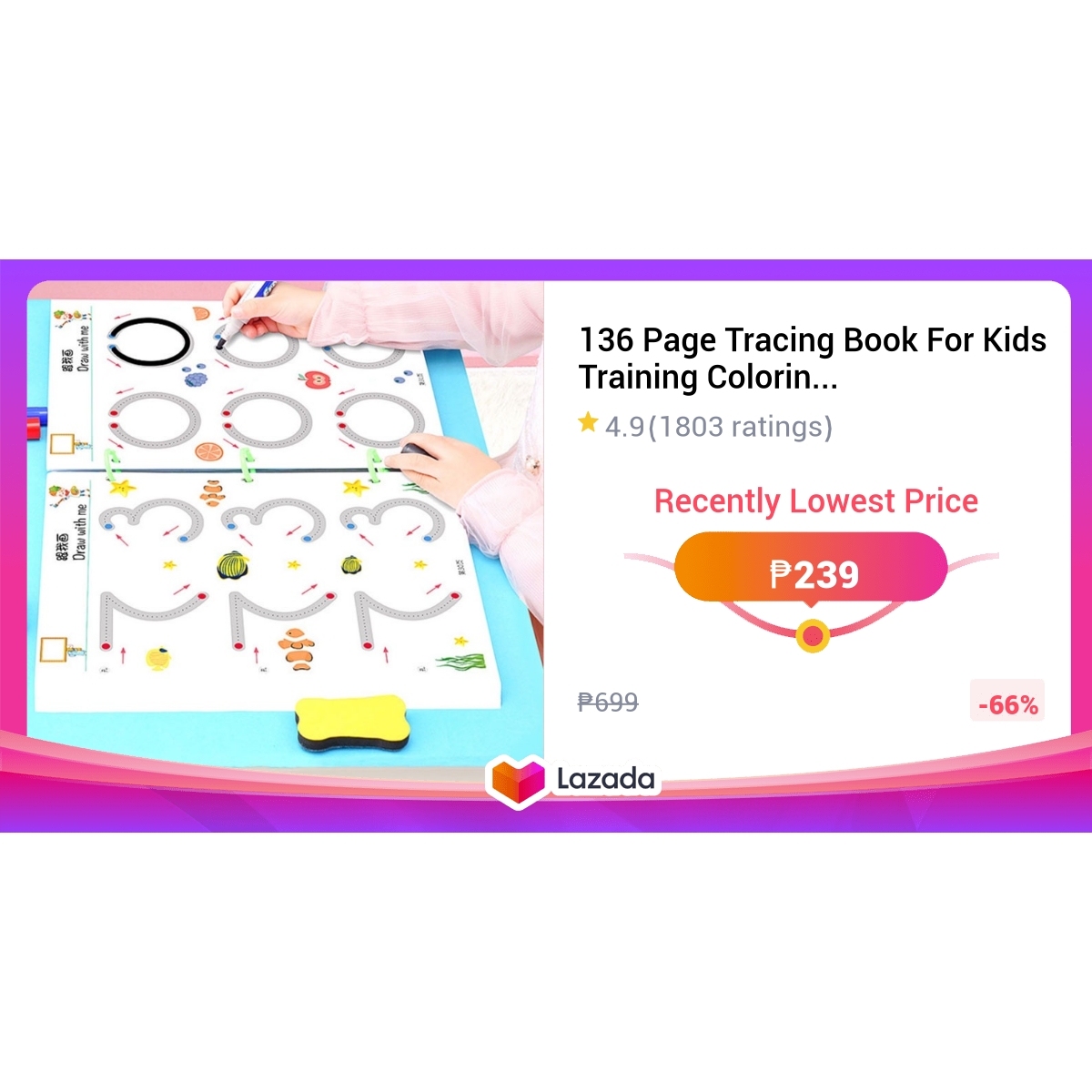 136 Page Tracing Book For Kids Training Coloring Book Erasable Writing ...
