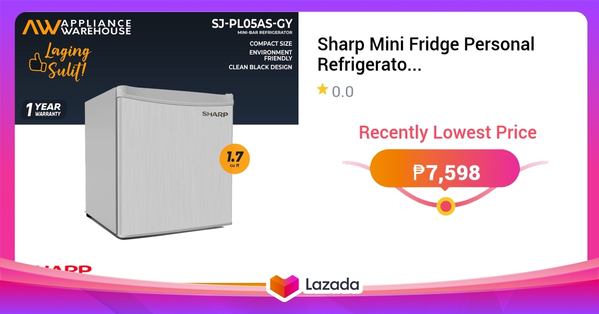 Sharp Mini Fridge Personal Refrigerator SJ-PL05AS-GY 1.7 cuft[Appliance ...