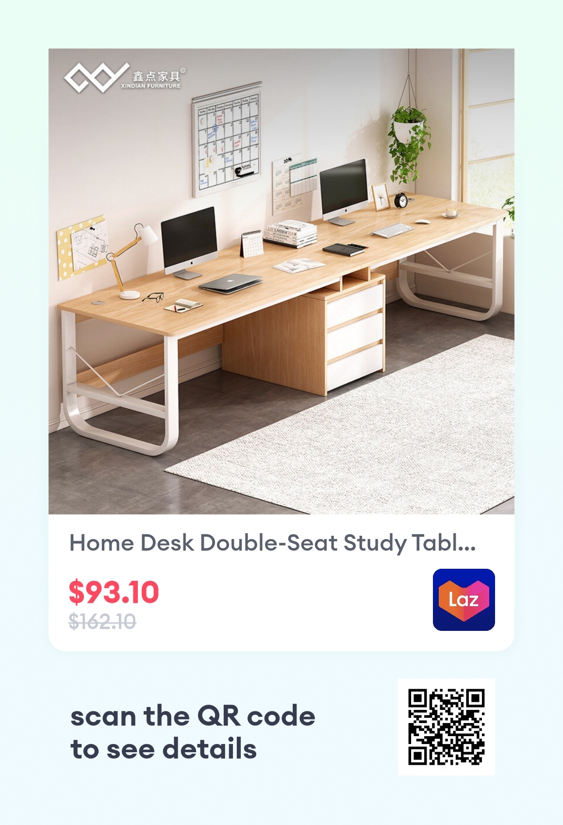 Home Desk Double-Seat Study Table Simple Bedroom Desk Minimalist Modern ...