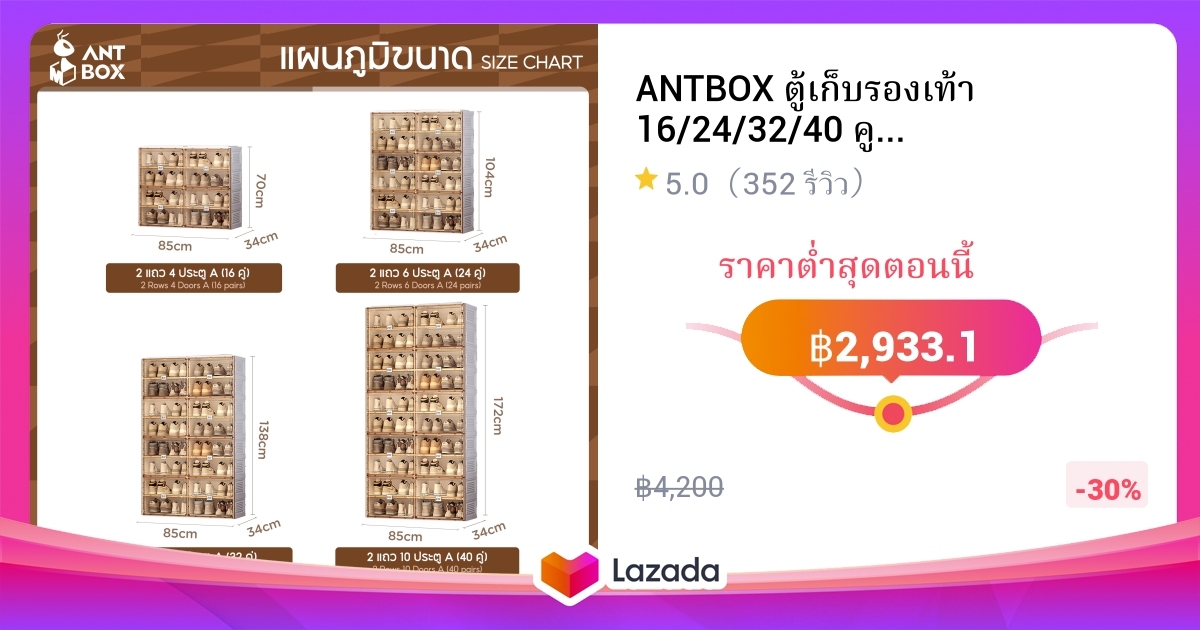 ANTBOX ตู้เก็บรองเท้า 16/24/32/40 คู่ ไม่ต้องติดตั้ง แบบพกพา วางซ้อนกันได้ พับได้ มั่นคง ที่เก็บ ...