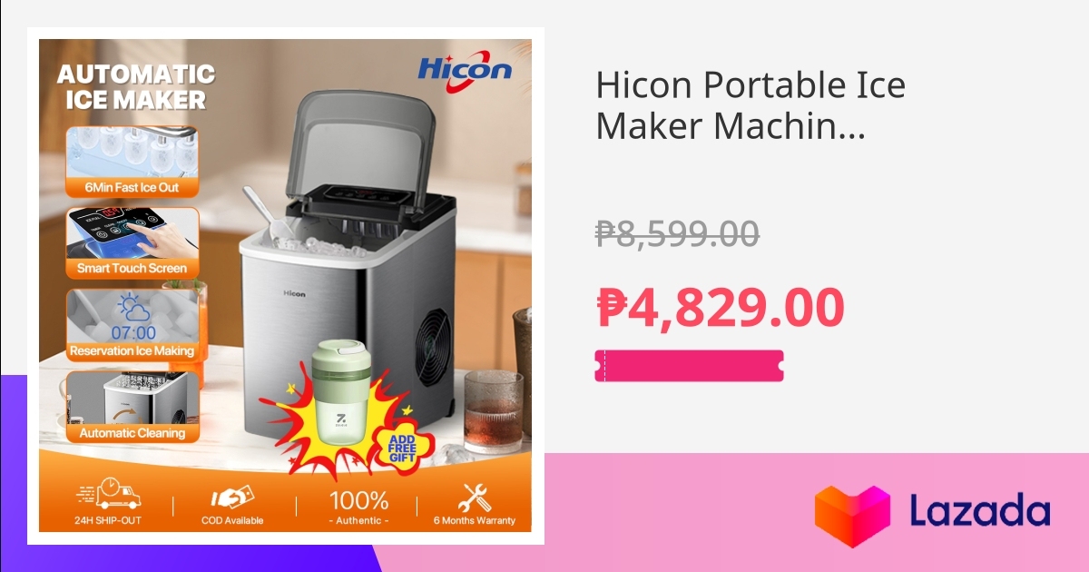Hicon Portable Ice Maker Machine Automatic Household Smart Touch Screen ...