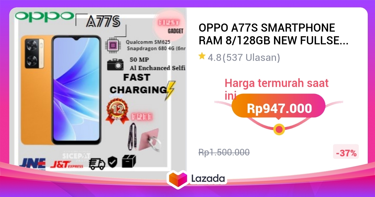 OPPO A77S SMARTPHONE RAM 8/128GB NEW FULLSET GARANSI 1 TAHUN