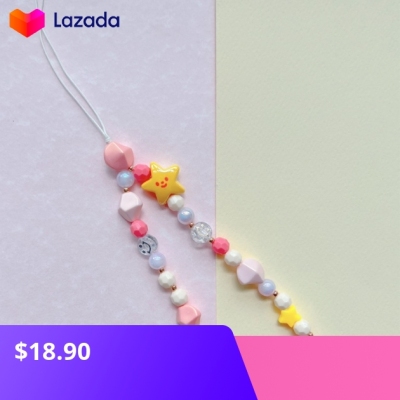 PICKETY THUMB :: PINK SMILE STAR [Handcrafted Handphone Charm / Wristlet]