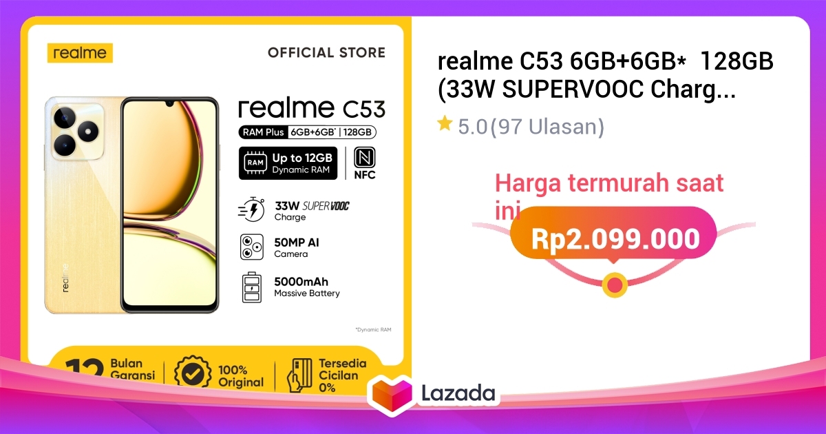 realme C53 6GB+6GB* 128GB (33W SUPERVOOC Charge | 50MP AI Camera | 5000 Battery | NFC)