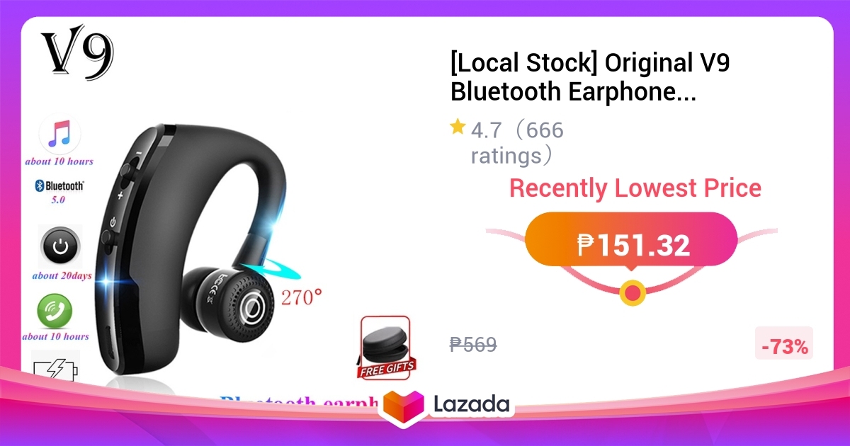 [Local Stock] Original V9 Bluetooth Earphones Business Driving Wireless ...