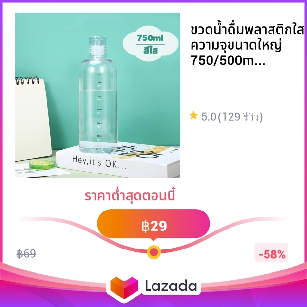 ขวดน้ำดื่มพลาสติกใส ความจุขนาดใหญ่ 750/500ml ขวดมินิมอล สำหรับนักศึกษา สกิลบอกเวลา พกพาสะดวก