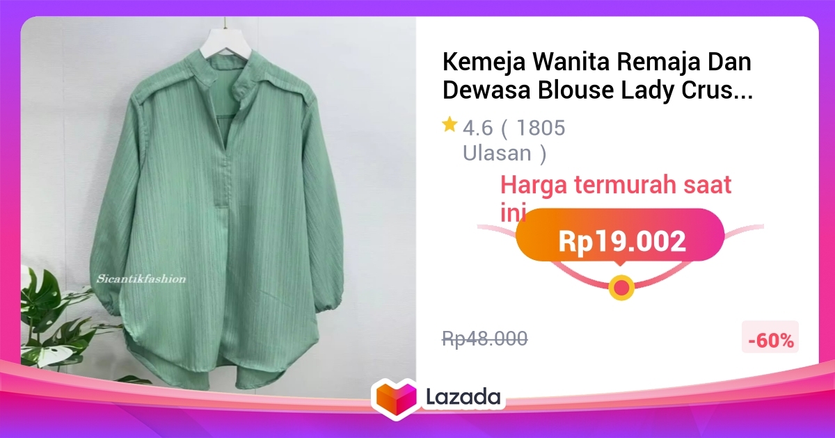 Kemeja Wanita Remaja Dan Dewasa Blouse Lady Crush Over Size by Alif