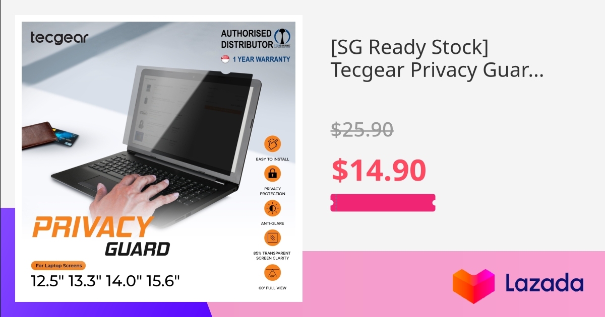 [SG Ready Stock] Tecgear Privacy Guard Privacy Screen Filter Anti Glare ...